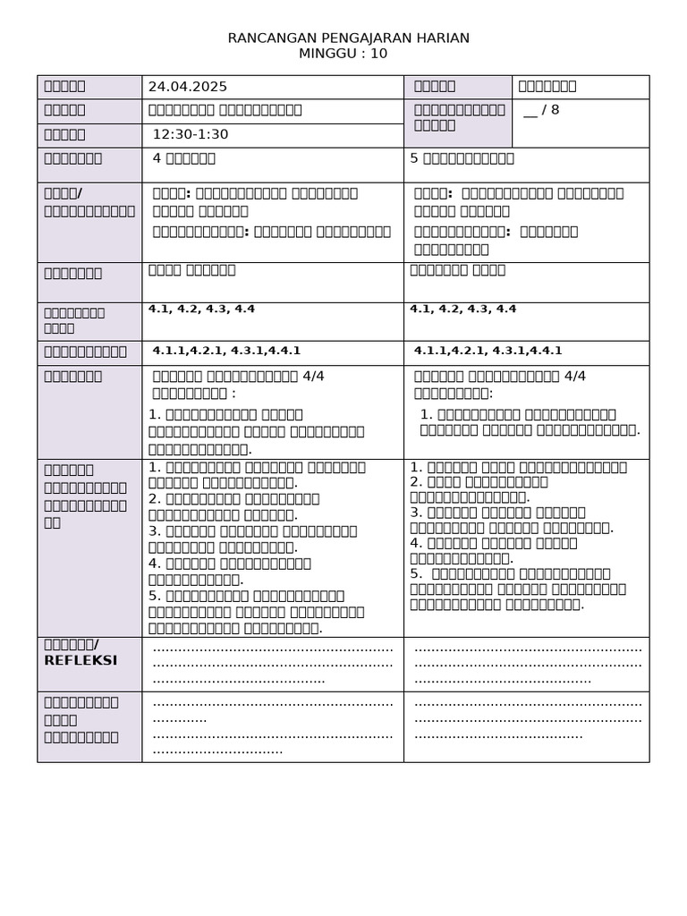24.4.2025 (Khamis) - PSV Tahun 4 & 5 | PDF
