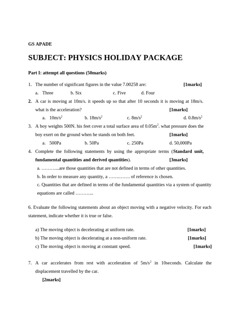 Physics - s3 Holiday Package | PDF | Inductor | Pressure