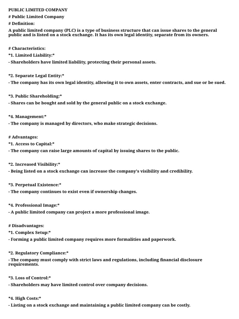 Public Limited Company PDF | PDF | Business | Stocks