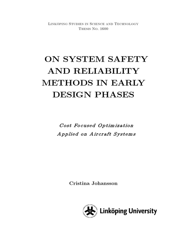 On System Safety and Reliability Methods in Early Design Phases | PDF ...
