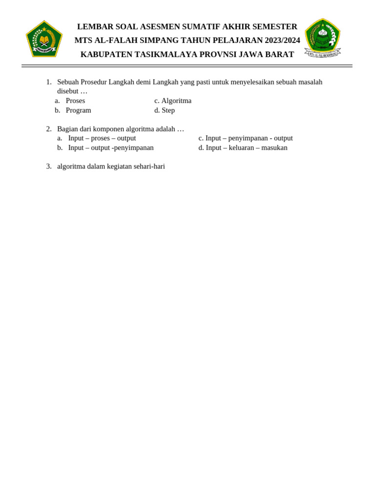 Lembar Soal Asesmen Sumatif Akhir Semester | PDF