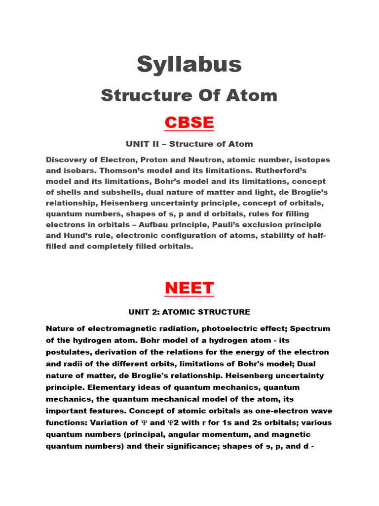 Syllabus Atomic Structure | PDF