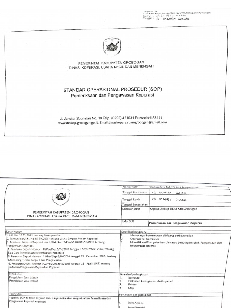 Sop Pengawasan Koperasi | PDF