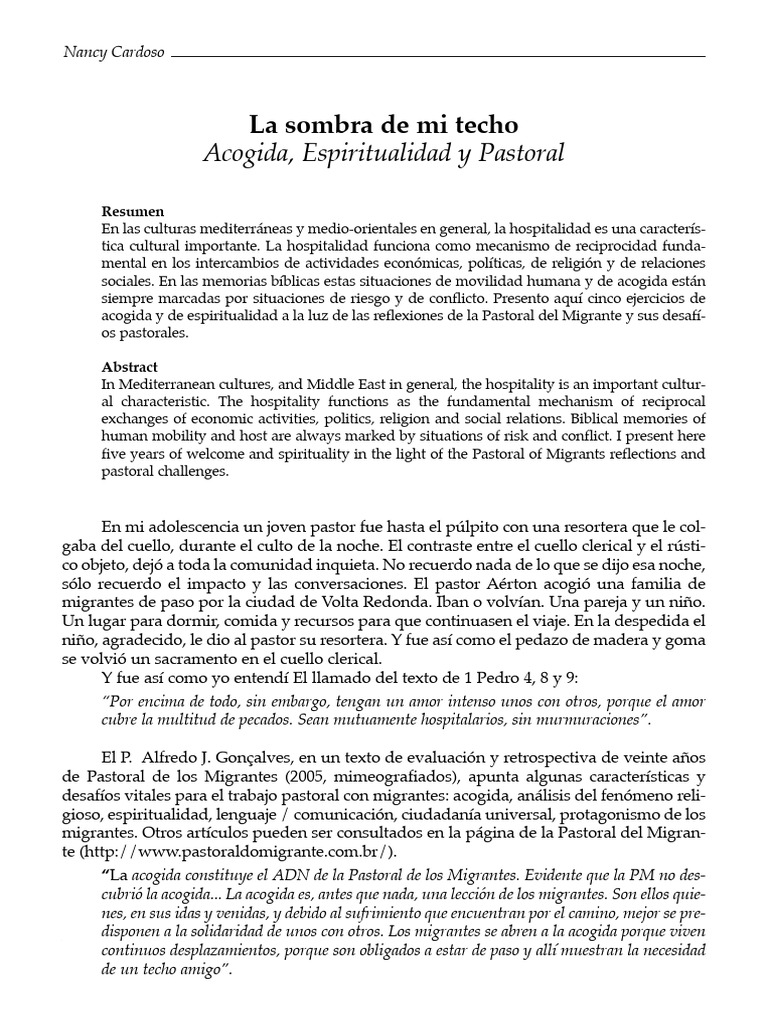 La Sombra de Mi Techo - Acogida, Espiritualidad y Pastoral - Nancy ...