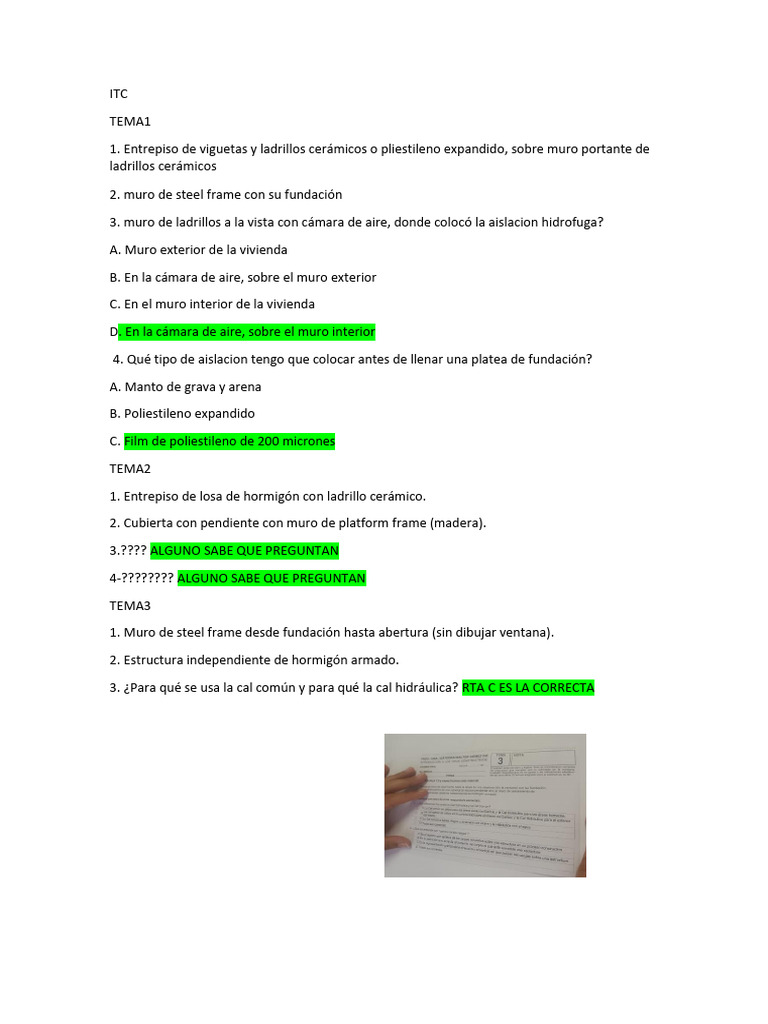 Respuestas Preg Teóricas Itc | PDF | pared | Hormigón
