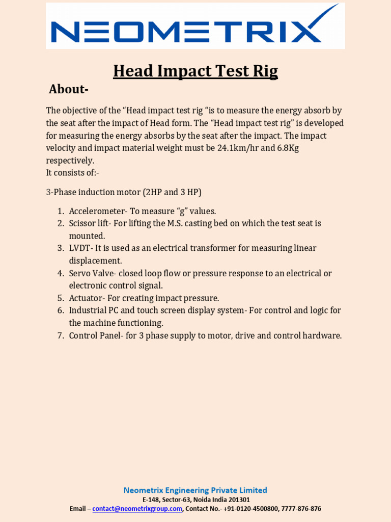 Head Impact Test Rig Catalog | PDF | Mechanical Engineering ...