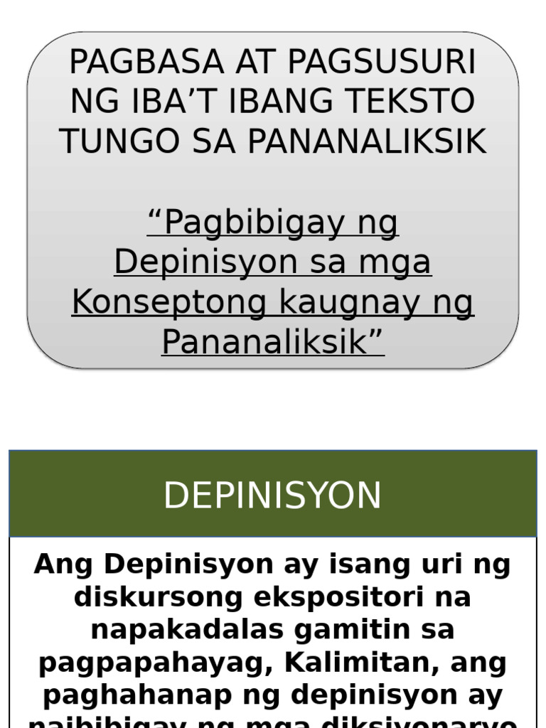 Topic 5 - Pagbibigay NG Depinisyon Sa Mga Konseptong Kaugnay NG ...