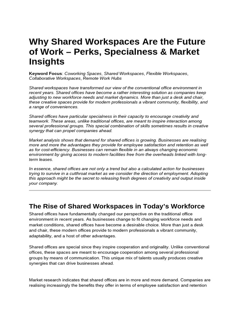 Why Shared Workspaces Are The Future of Work - Perks, Specialness ...