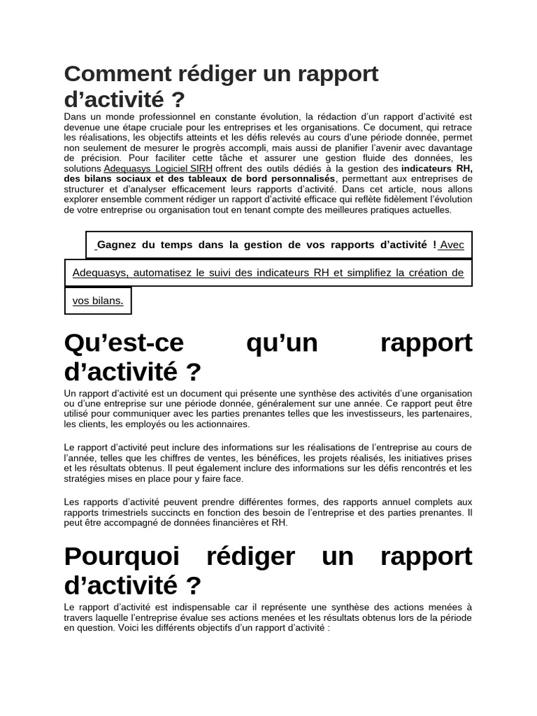 Rédiger un rapport d'activité efficace | PDF | Gestion des ressources ...