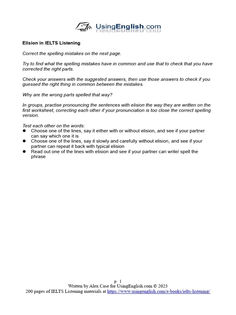 IELTS Listening Elision Practice Guide | PDF | Linguistics