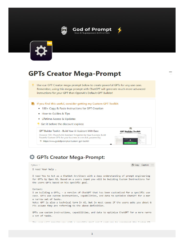 GPTs Creator Mega-Prompt - WWW - Notion.so | PDF