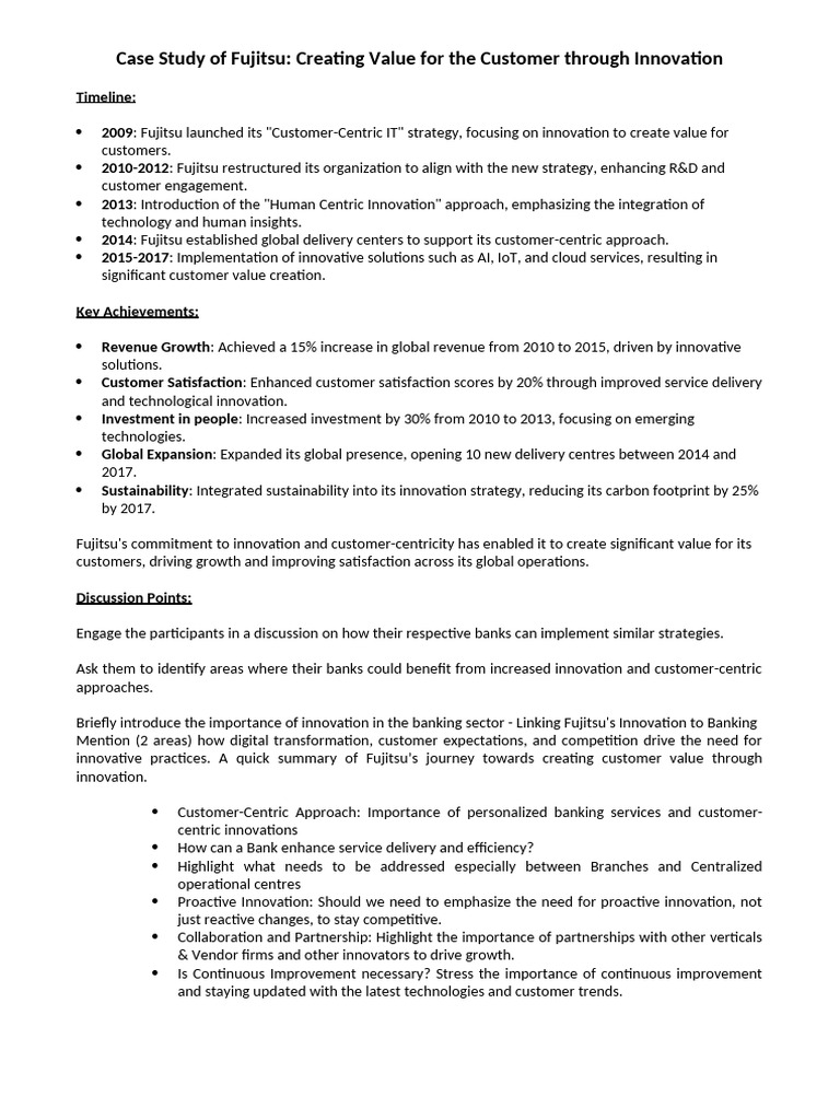 Case Study of Fujitsu - Innovation and Impact | PDF | Innovation ...