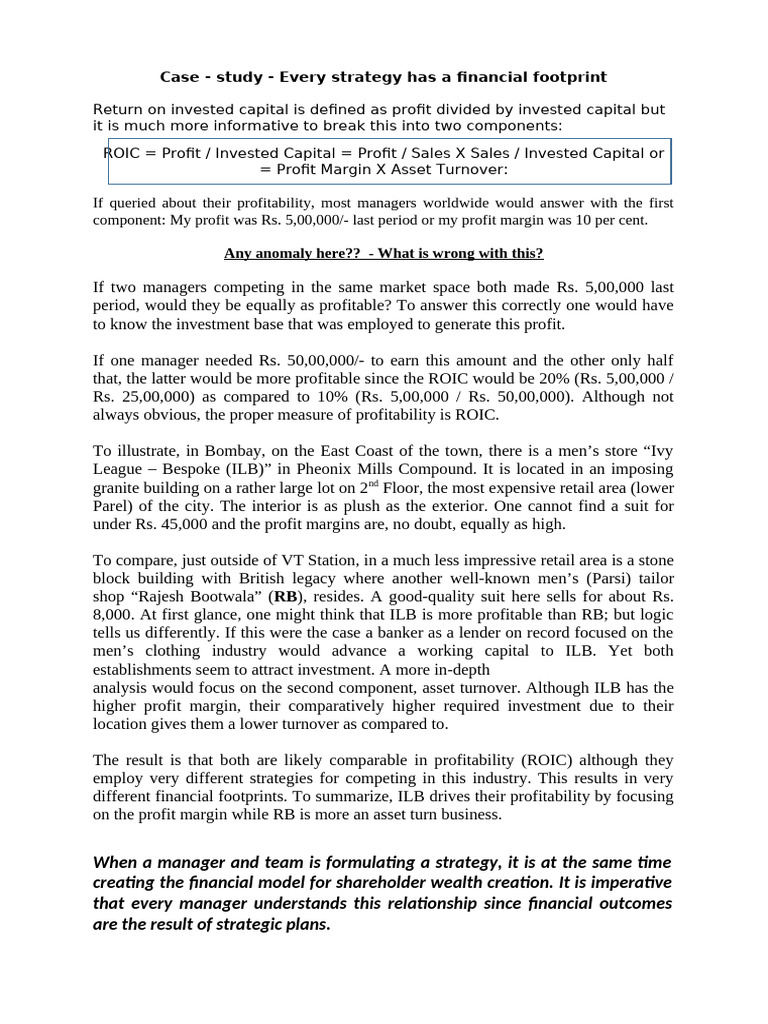 Case Study For (Financial Footprints) Strategic Management | PDF | Economics | Private Sector