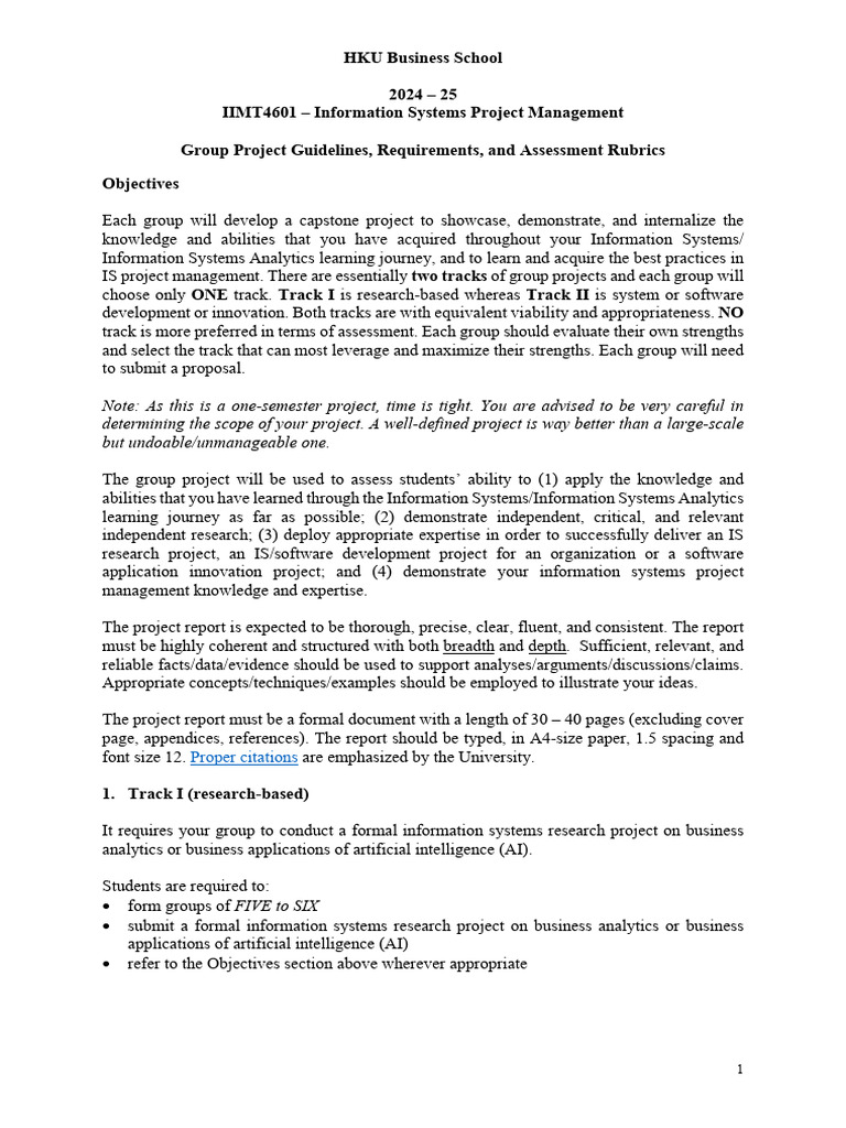 2024-25 IIMT4601 Project Guidelines Requirements Assessment Rubrics ...