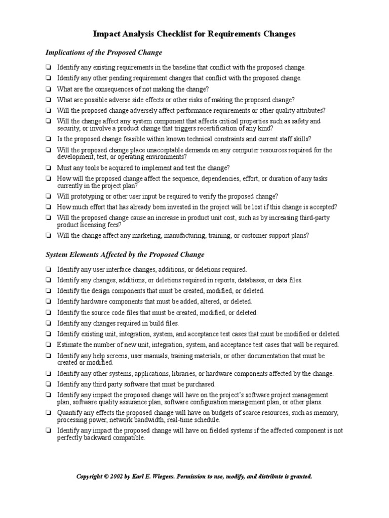 Impact Analysis Checklist for Requirements Changes | Source Code ...