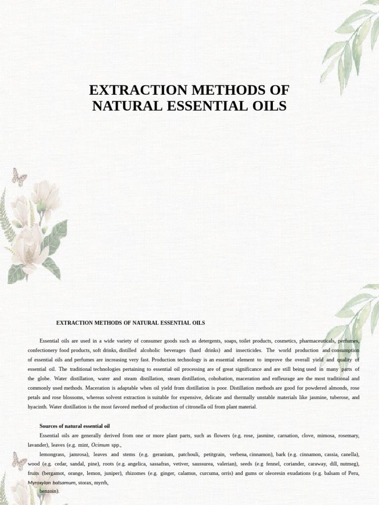 Extraction Methods Natural Essential Oil 21.04.25 | PDF | Distillation ...