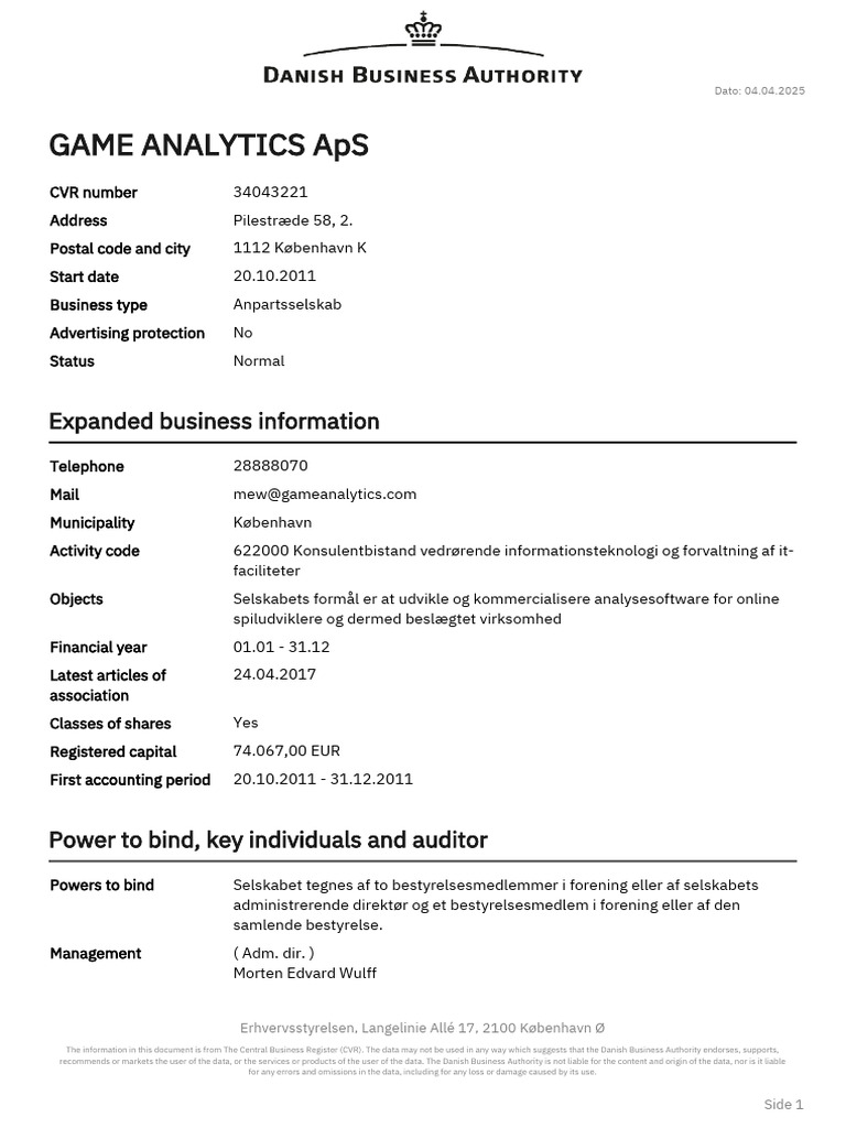 GAME ANALYTICS ApS Overview | PDF | Business | Computing