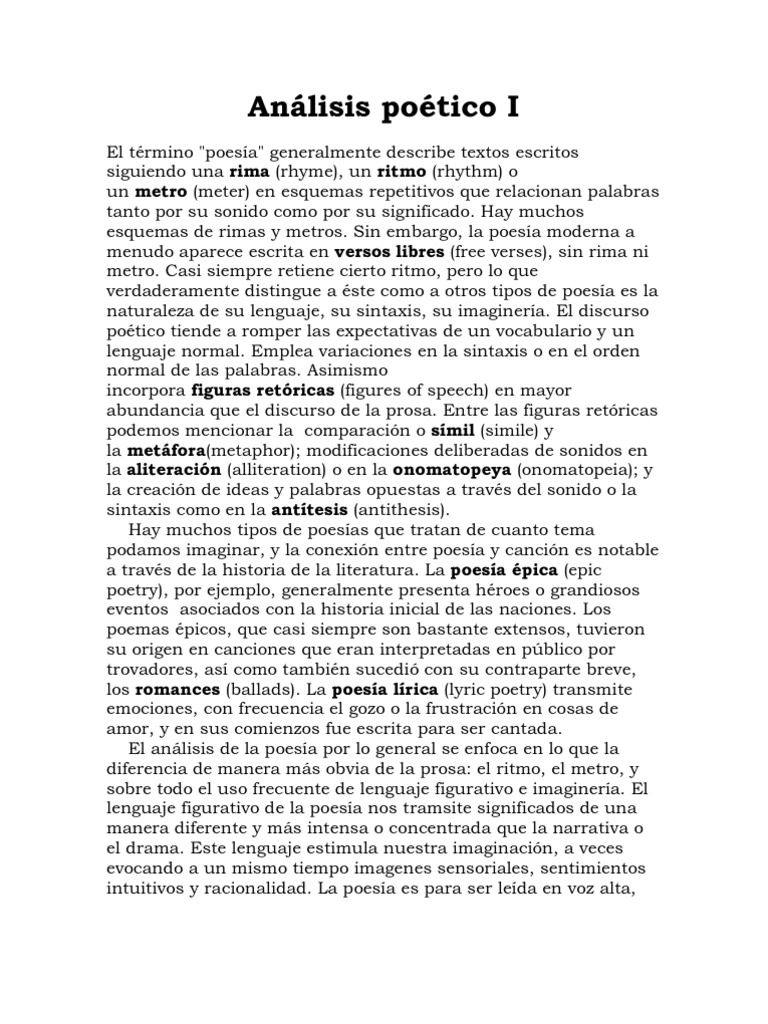 Análisis Poético I | PDF | Metro (poesía) | Poesía
