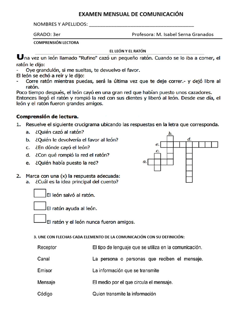 Examen de Comu 3er Grado | PDF
