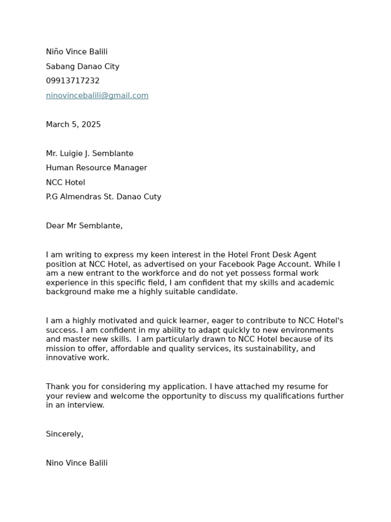 Application Letter For Mock Job Interview | PDF