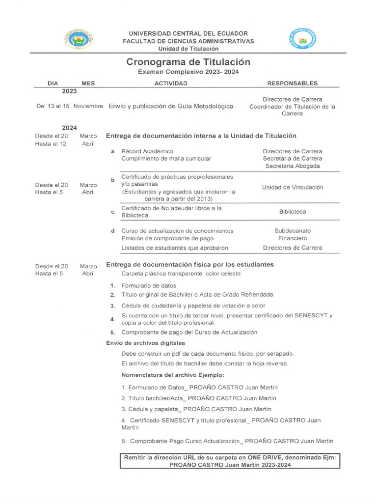 Cronograma Examen Complexivo 2023-2024 | PDF