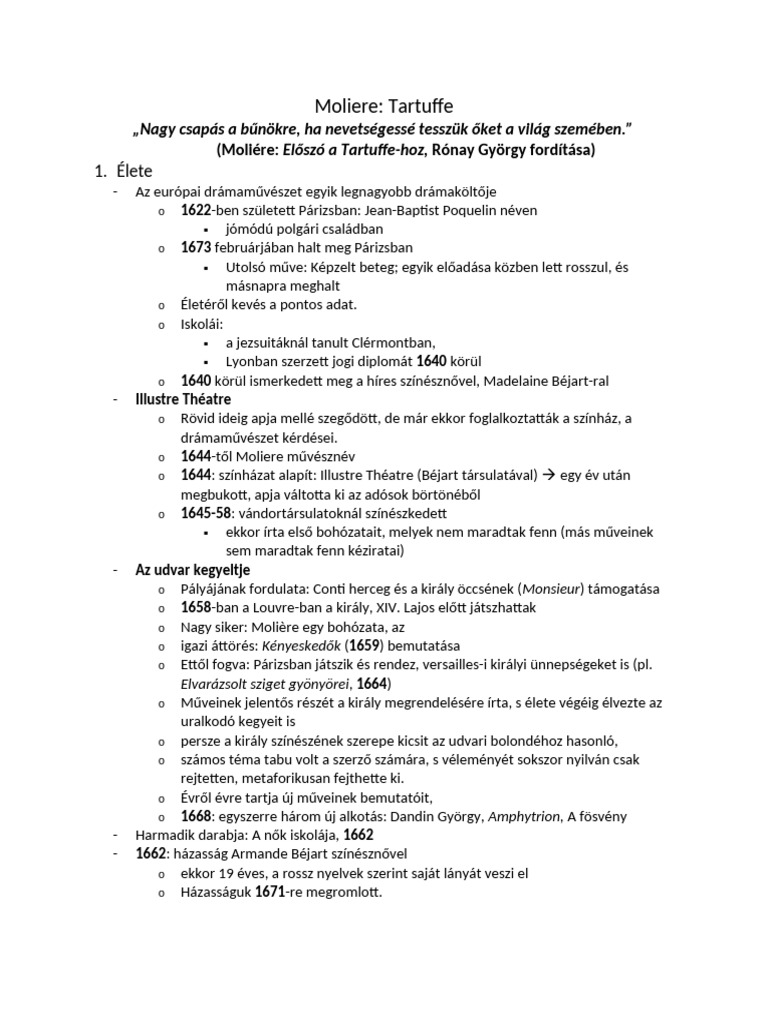 A Francia Klasszicista Dráma - Molière Tartuffe | PDF