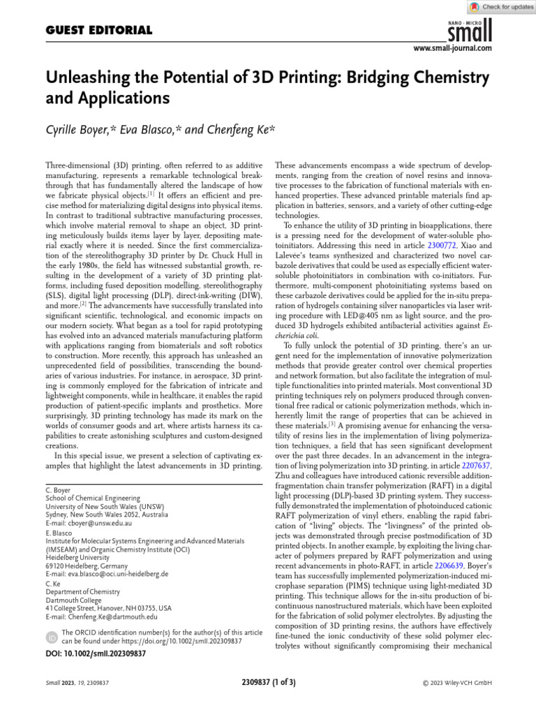 3D Printing: Bridging Chemistry and Use | PDF | 3 D Printing | Adsorption