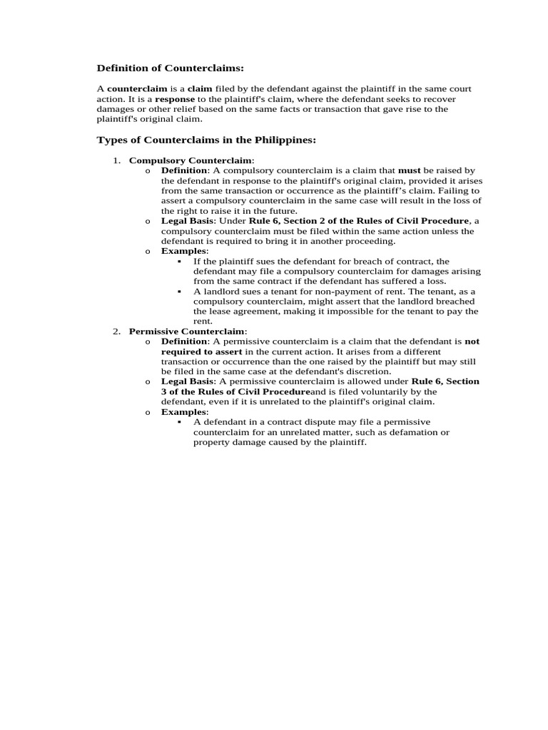 Definition of Counterclaims - Philippines | PDF