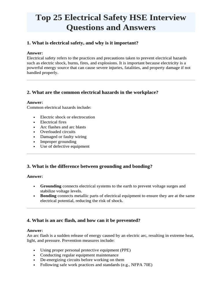 Top 25 Electrical Safety HSE Interview Questions and Answers | PDF ...