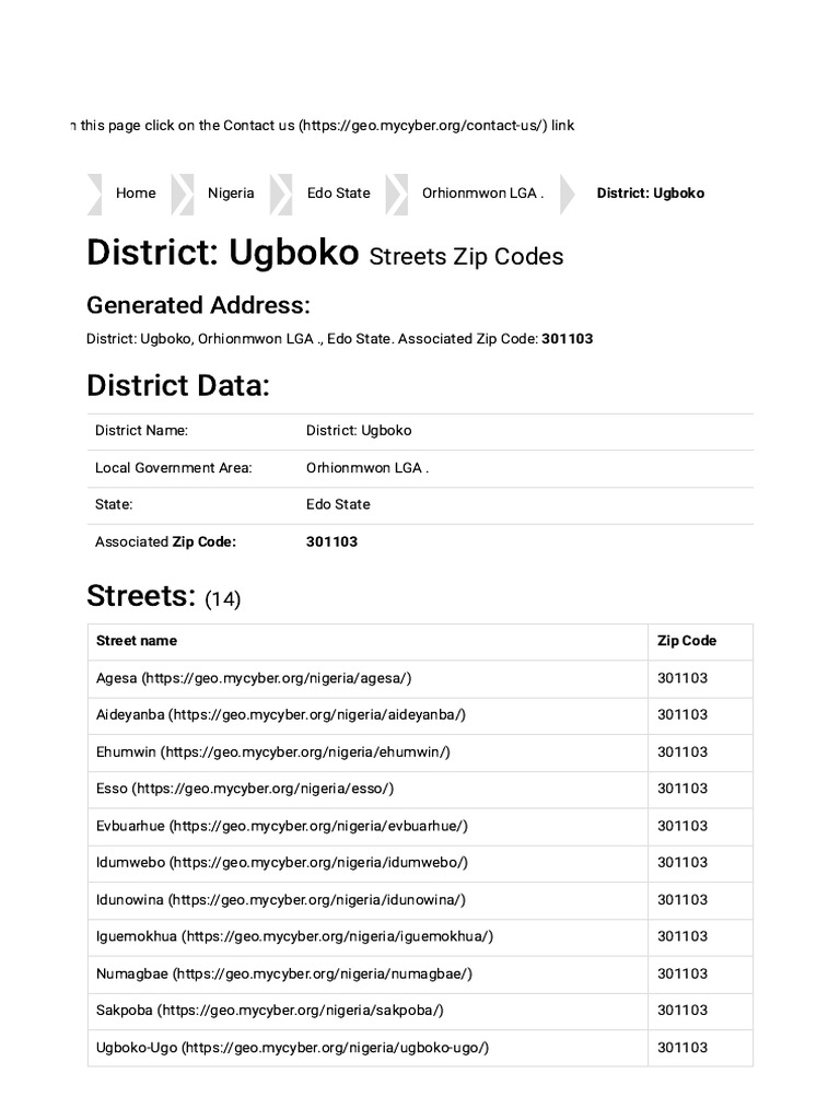District - Ugboko District Zip Code - Nigeria Zip Codes | PDF
