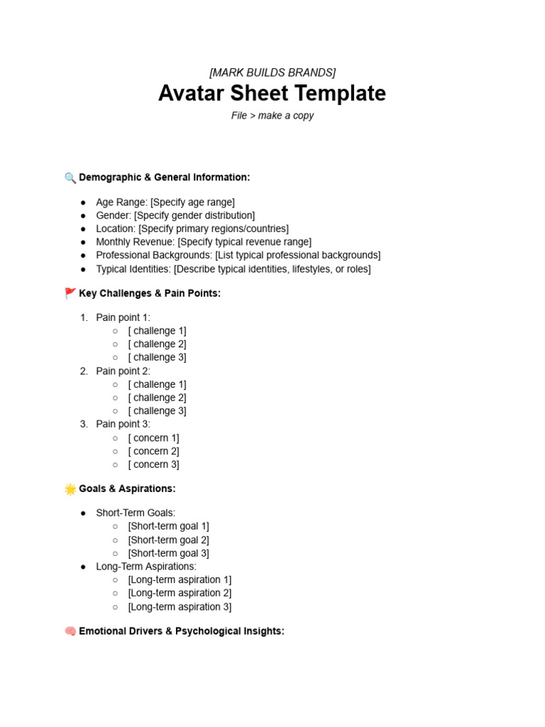 [MARK BUILDS BRANDS] Avatar Sheet Template | PDF | Psychology ...