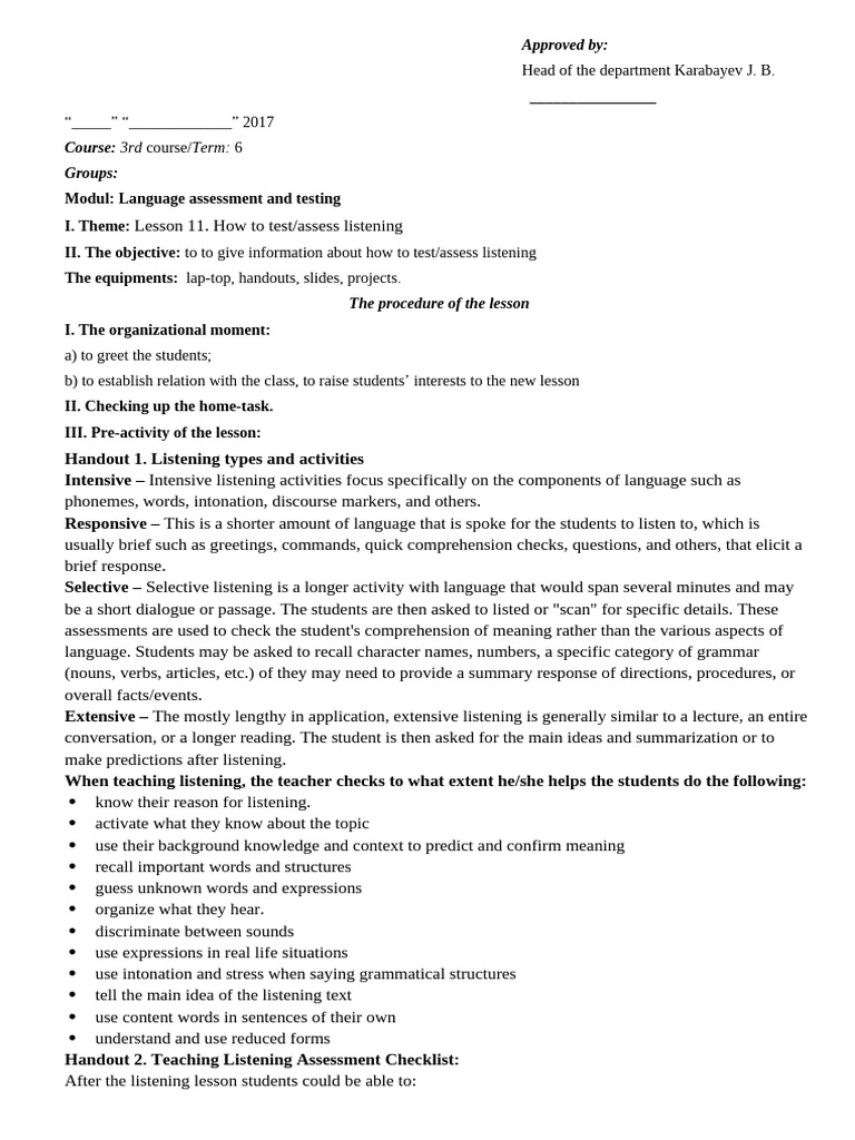 Lesson 11. How To Test - Assess Listening | PDF | Reading Comprehension ...