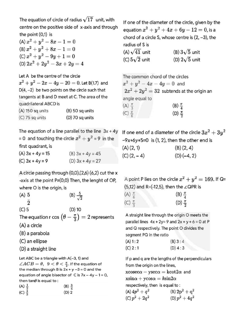 Circle MCQ | PDF