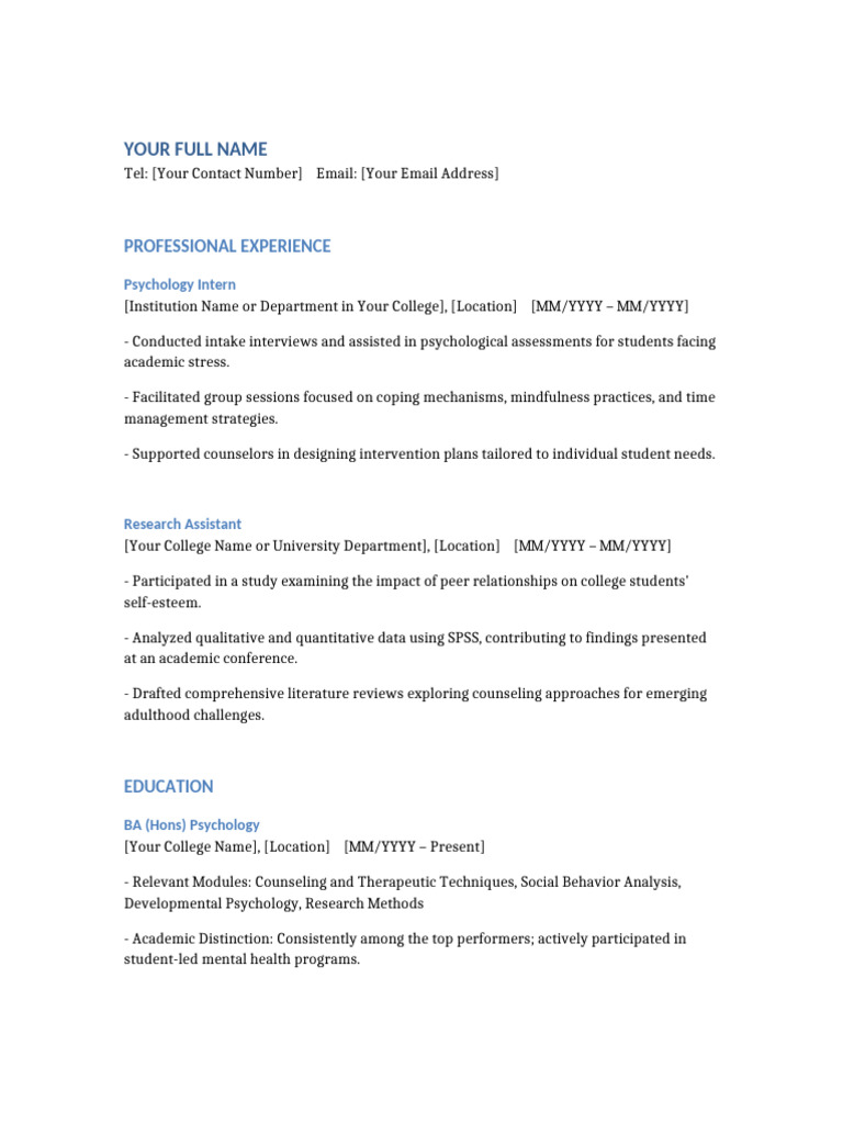 Formatted Psychology Intern CV Template | PDF | Psychology | Psychotherapy