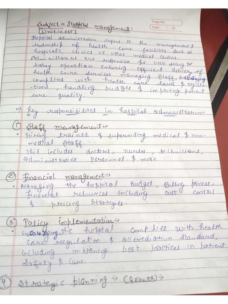 Hospital Management All Unit Notes | PDF