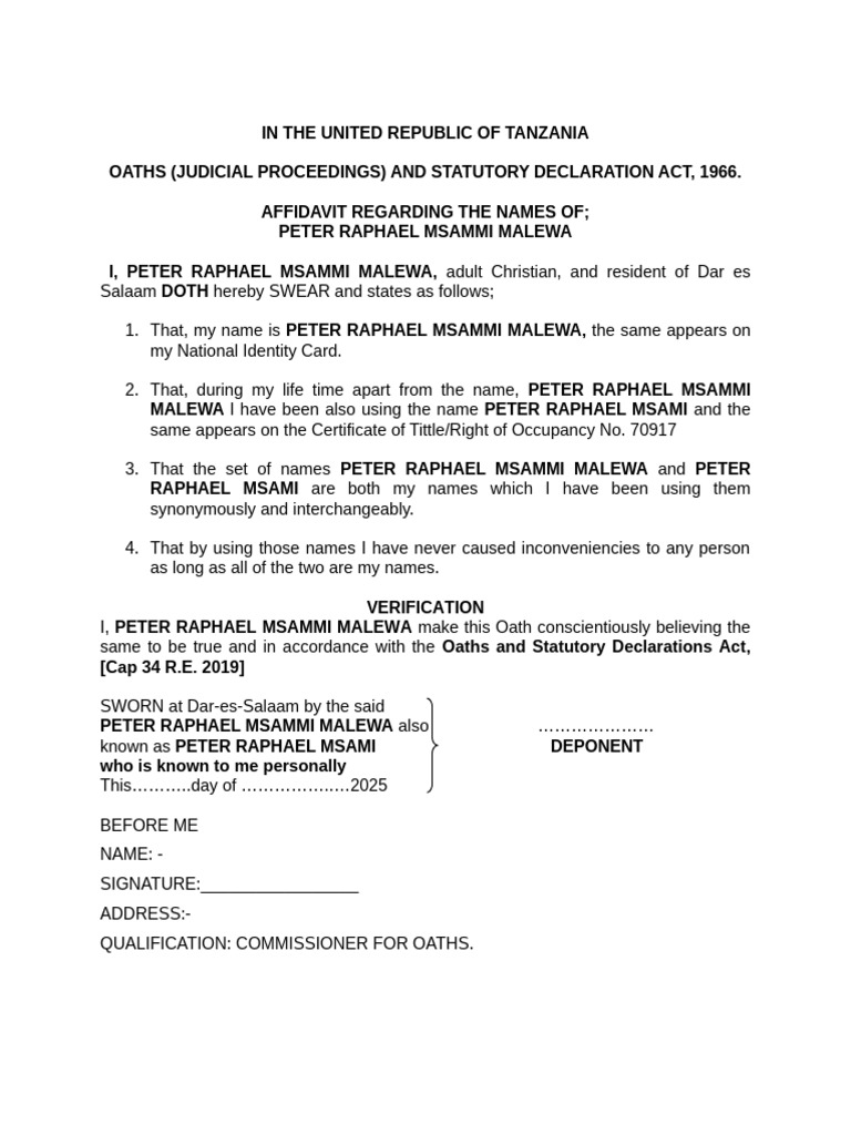 AFFIDAVIT OF NAMES DONI | PDF