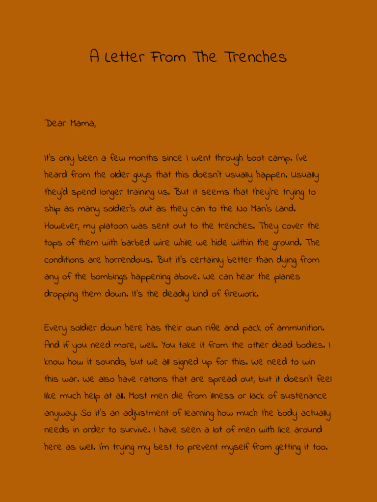 A Letter From The Trenches - American History - Alexa Wooten | PDF