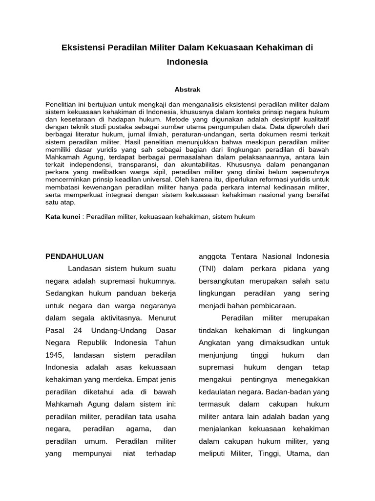 Eksistensi Peradilan Militer di Indonesia | PDF