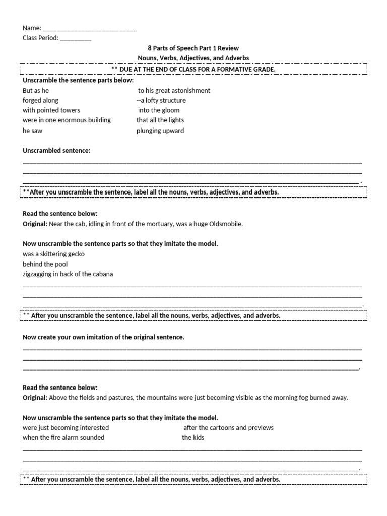 8 Parts of Speech Part 1 Review | PDF | Adverb | Part Of Speech