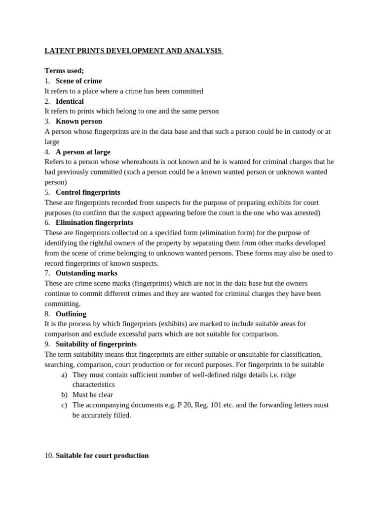 Latent Prints Development and Analysis | PDF | Fingerprint | Witness