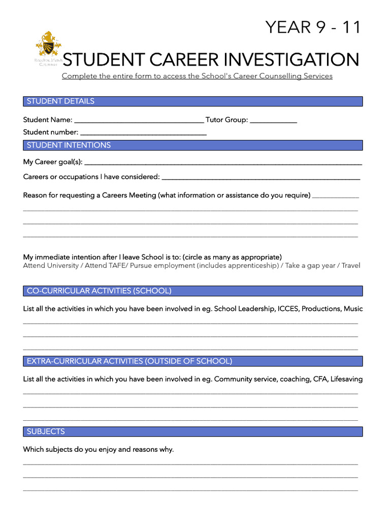 Pre Careers Meeting Form 9-11 - 2025 | PDF | Educational Stages