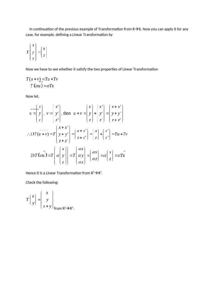 Linear Transformation (Example) | PDF