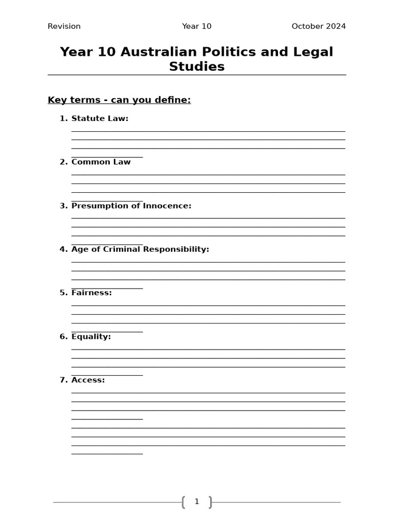 Revision checklist Presumption Of Innocence Assessment APAL Semester ...