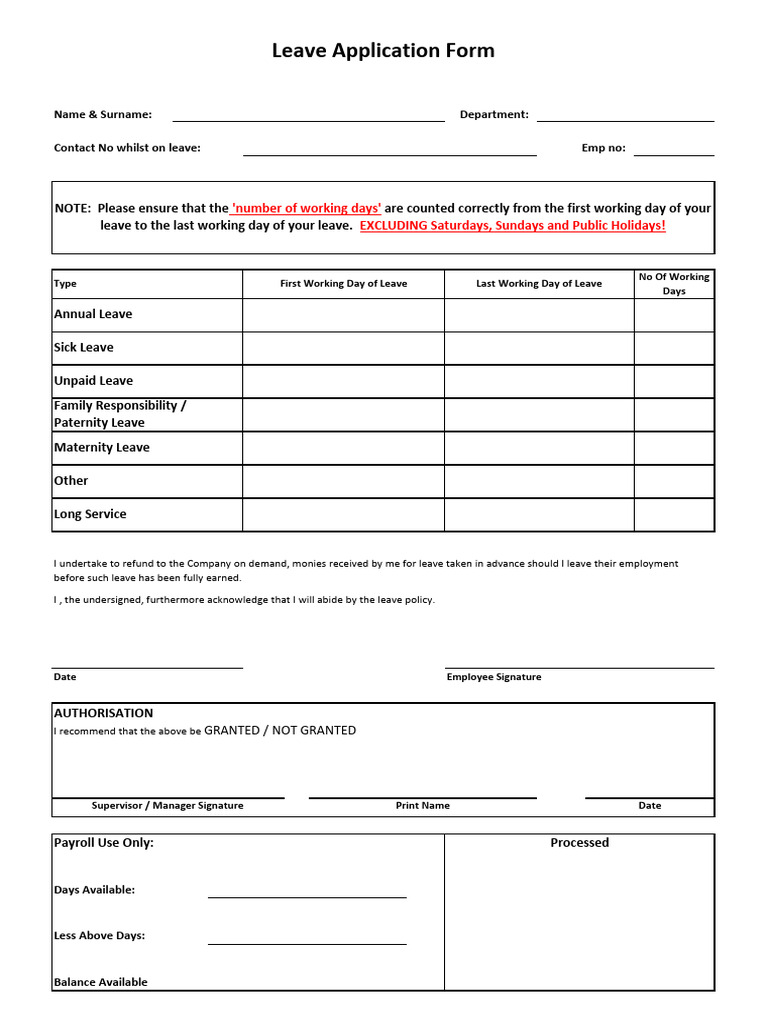 Employee Leave Application Form | PDF