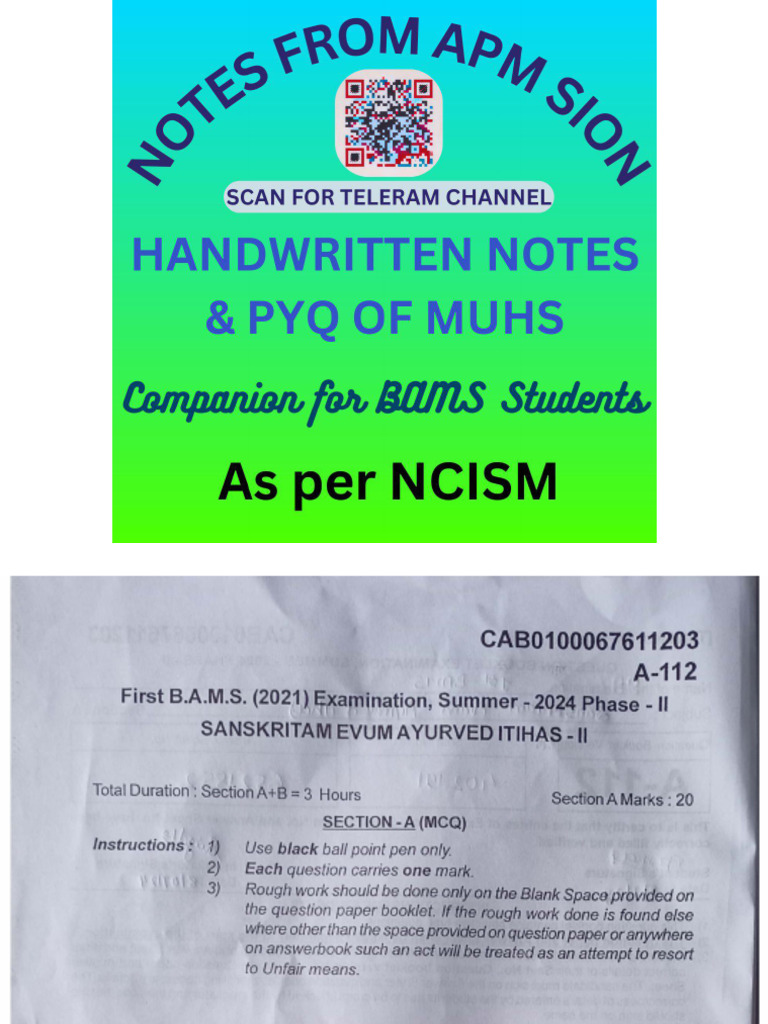 Ayurved Itihas Summer 2024 MUHS MCQs | PDF