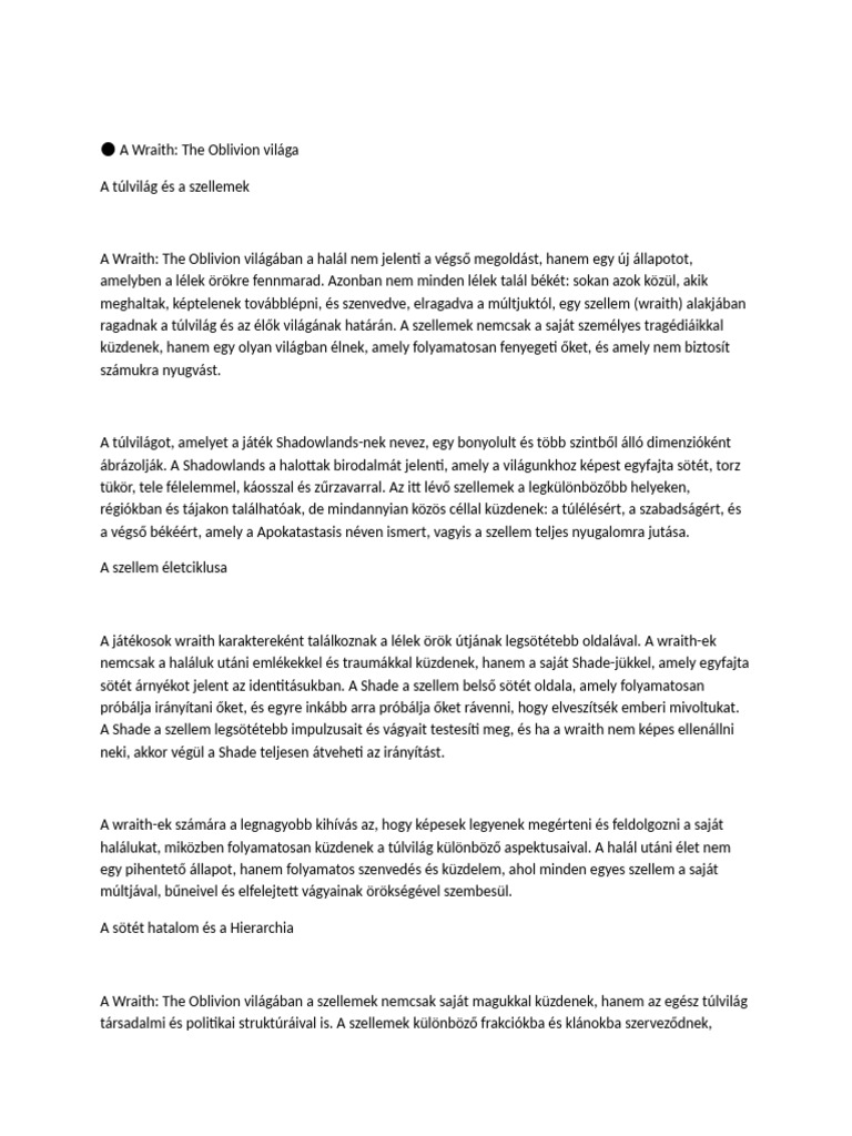 Wraith - rpg ismertető | PDF