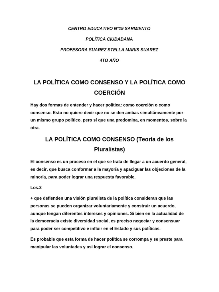 La Poltica Como Consenso o Como Coercion-1 | PDF | Libertad | Toma de ...