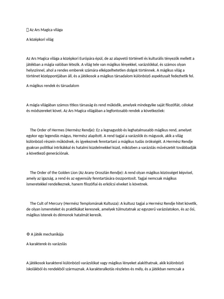 Ars Magica - RPG Ismertető | PDF