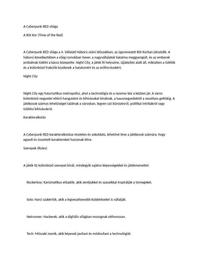 CpRED - RPG Ismertető | PDF