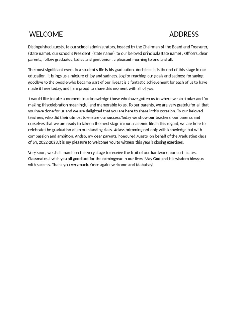 Welcome Address Option 3 | PDF